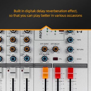 SENWOSI MT-8 8-Channel Sound Board Mixer Amplifier Mixing Console USB Bluetooth Audio Interface Microphone Preamplifier Phantom Power 3 band EQ Steel Chassis DJ Studio Music production