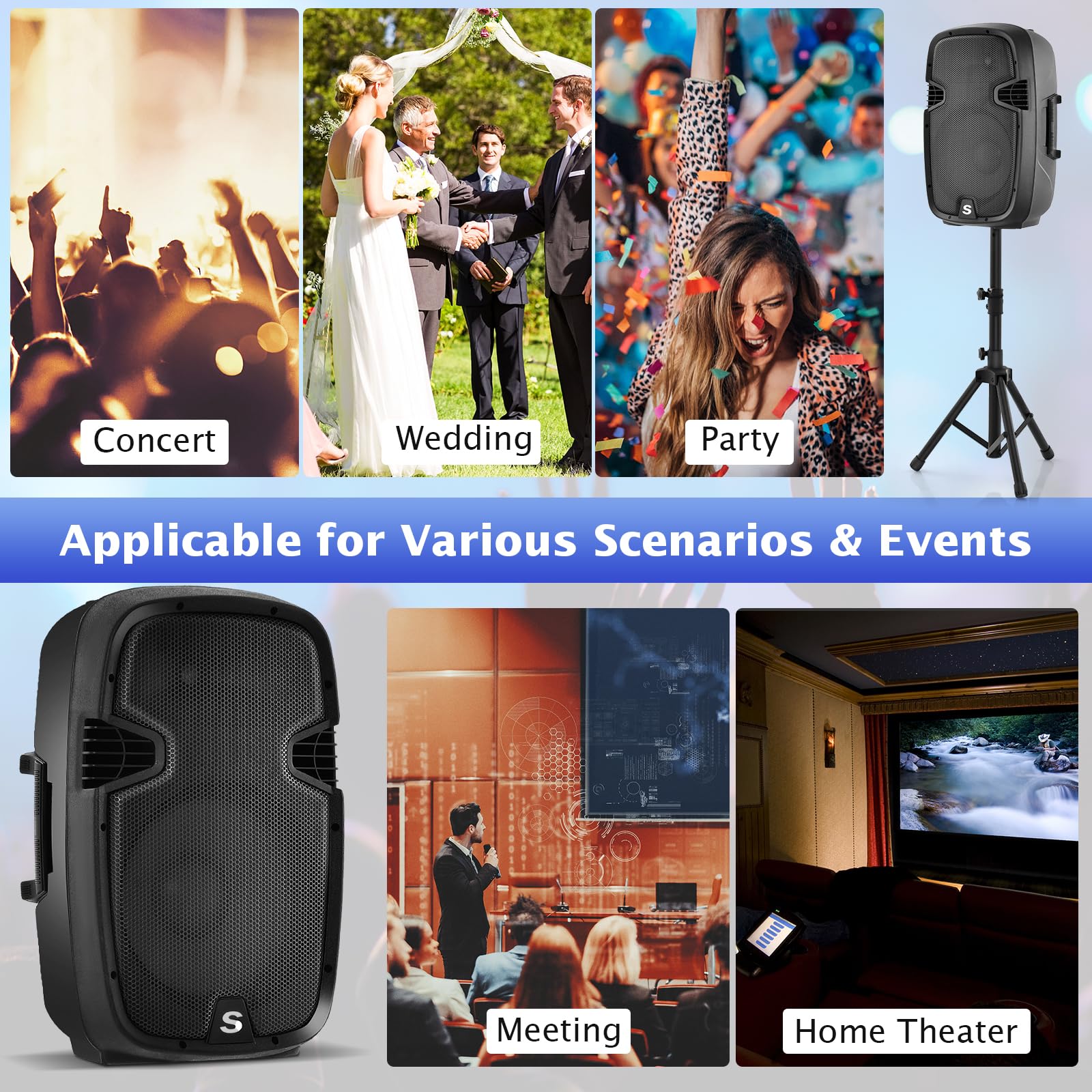 GOFLAME 2000W 2-Way Powered Speakers, 12" Portable Dual Speakers PA System with Bluetooth, USB SD Card, AUX MP3 FM Radio, Microphone, 2 Tripod Stands, Remote and Cables, Indoor and Outdoor Use