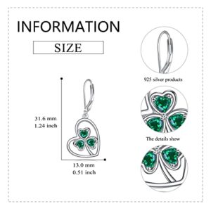 VONALA Clover Earrings 925 Sterling Silver Green Shamrock Leverback Earrings Irish Heart Drop Dangele Earrings ST Patricks Day Lucky Jewelry Gift for Women