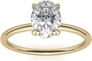 customize jewels 3.00 carat -10x8 mm brilliant oval cut moissanite solitaire engagement ring with plain band 14k yellow gold,d-vvs1 (5.5)