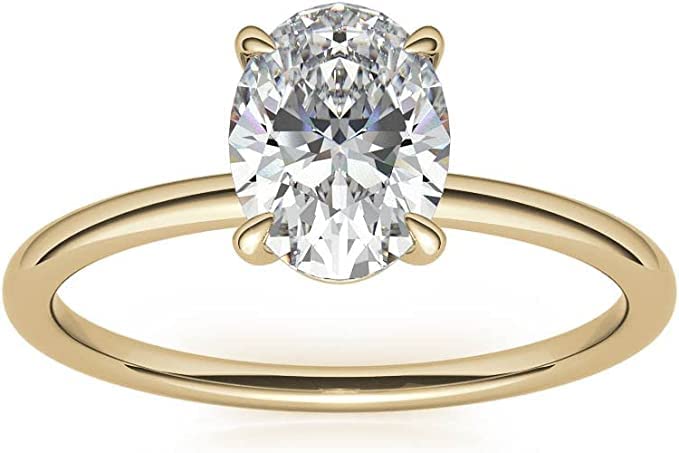 CUSTOMIZE JEWELS 3.00 Carat -10x8 mm Brilliant Oval Cut Moissanite Solitaire Engagement Ring with Plain Band 14k Yellow Gold,D-VVS1 (5.5)