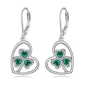 vonala clover earrings 925 sterling silver green shamrock leverback earrings irish heart drop dangele earrings st patricks day lucky jewelry gift for women