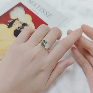 Gem's Beauty Milky Blue Moonstone Green Moss Agate Gold Sterling Silver Toi et Moi Ring Women Gold Rings Moss Agate Jewelry Engagement Rings Women Gifts(Size6)