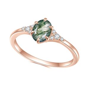 engagement rings women gifts natural oval green moss agate rose gold ring sterling silver women gold rings moss agate jewelry(size8)