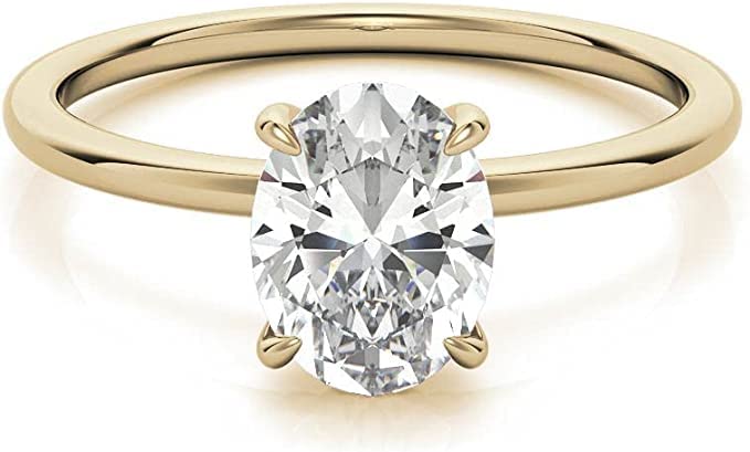 CUSTOMIZE JEWELS 3.00 Carat -10x8 mm Brilliant Oval Cut Moissanite Solitaire Engagement Ring with Plain Band 14k Yellow Gold,D-VVS1 (5.5)