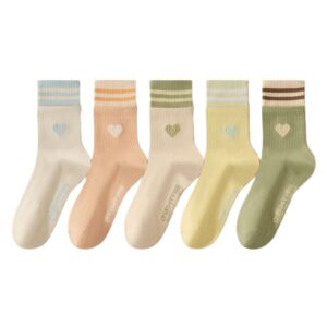 muyijia 5 / 10 / 20 / 40 / 60 pairs women cute heart combed cotton socks knit soft ankle socks stylish crew socks girls (5 pairs combo)