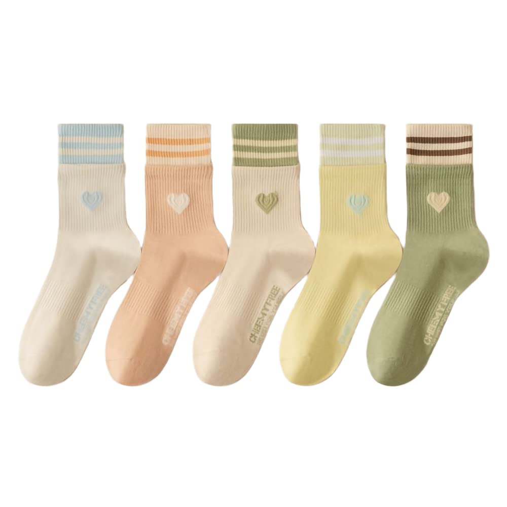 muyiJIA 5 / 10 / 20 / 40 / 60 Pairs Women Cute Heart Combed Cotton Socks Knit Soft Ankle Socks Stylish Crew Socks Girls (5 Pairs Combo)