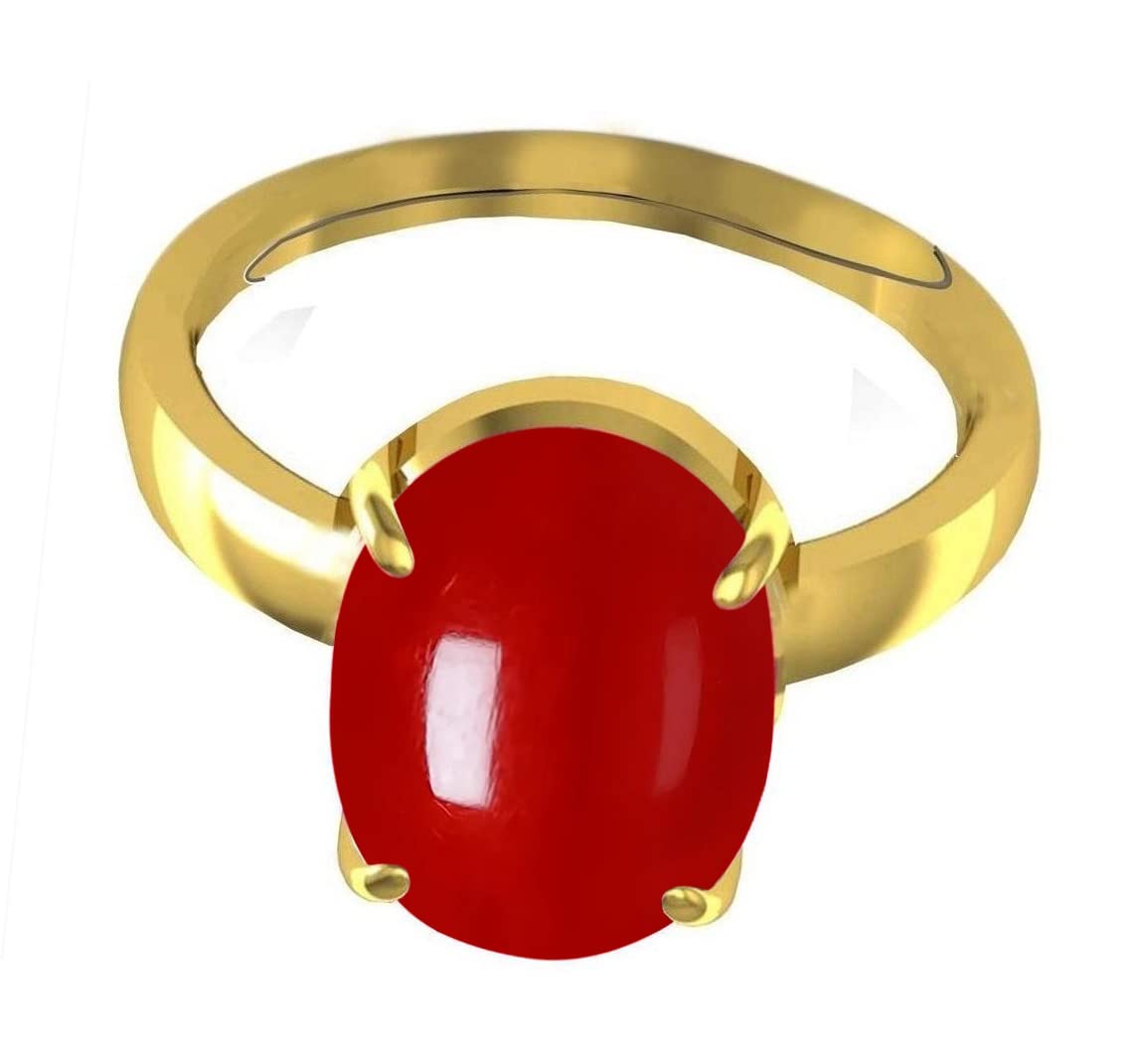 SirDaksh 6.25 Carat Natural Red Coral Panchdhatu Ring For Men And Women