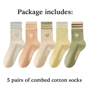 muyiJIA 5 / 10 / 20 / 40 / 60 Pairs Women Cute Heart Combed Cotton Socks Knit Soft Ankle Socks Stylish Crew Socks Girls (5 Pairs Combo)