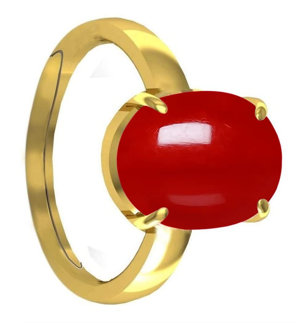 SirDaksh 6.25 Carat Natural Red Coral Panchdhatu Ring For Men And Women