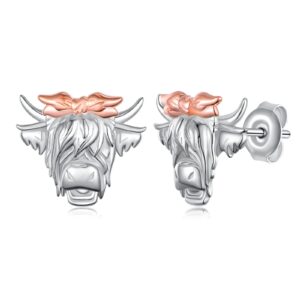 highland cow earrings for women 925 sterling silver cow stud earrings western cow boho cow earrings jewelry gifts for women animal lover