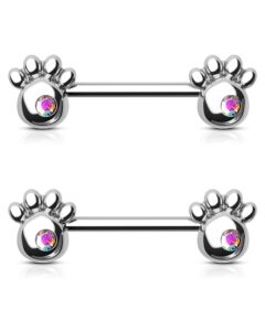 cocharm 2pcs g23 solid titanium nipple rings for women 14g dog paw print nipple barbells 14mm hypoallergenic nipple piercing cute nipple jewelry