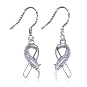 breast cancer awareness earrings 925 sterling silver pink ribbon earrings breast cancer survivor jewelry gifts for women