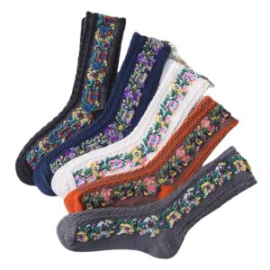 alafime 5 pairs kawaii floral socks women's warm socks cutecore cotton socks y2k casual vintage patterned socks (flower)