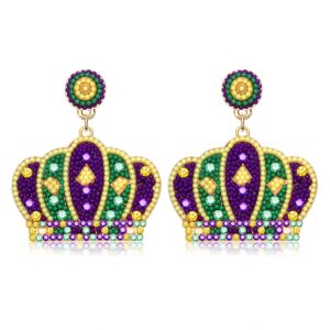 beaded mardi gras earrings for women purple green gold earrings temps bons fleur de lis carnival earrings jewelry gifts (hat)