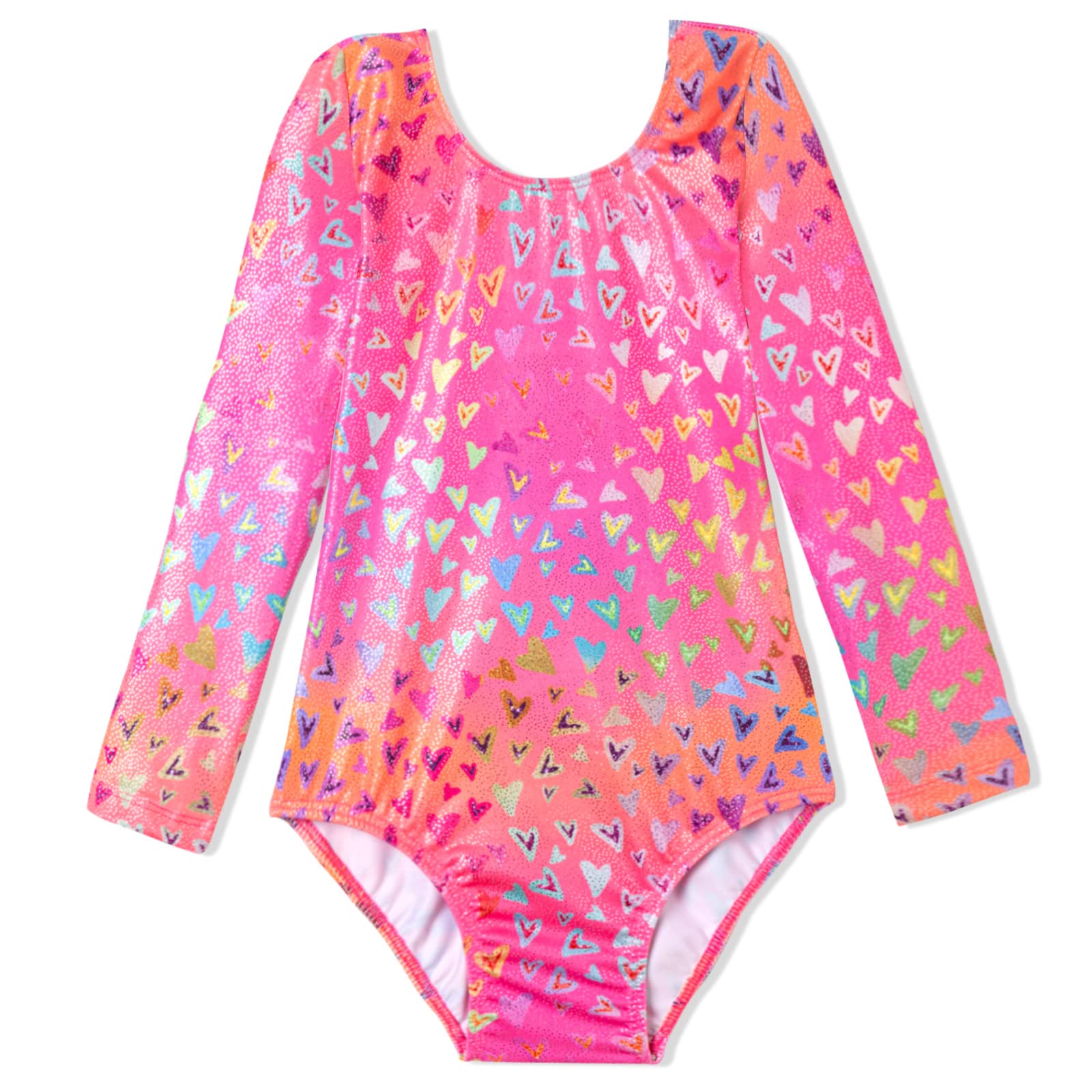 Domusgo Kids Leotards Gymnastics Size 6-7 Years Old Sparkly Long Sleeve Scrawl Outfit Shiny Nenon Love Heart Tank for USA Kid Workout Sports