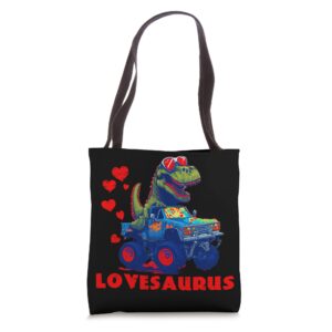 valentines day dinosaur t-rex boys valentine kids lovesaurus tote bag