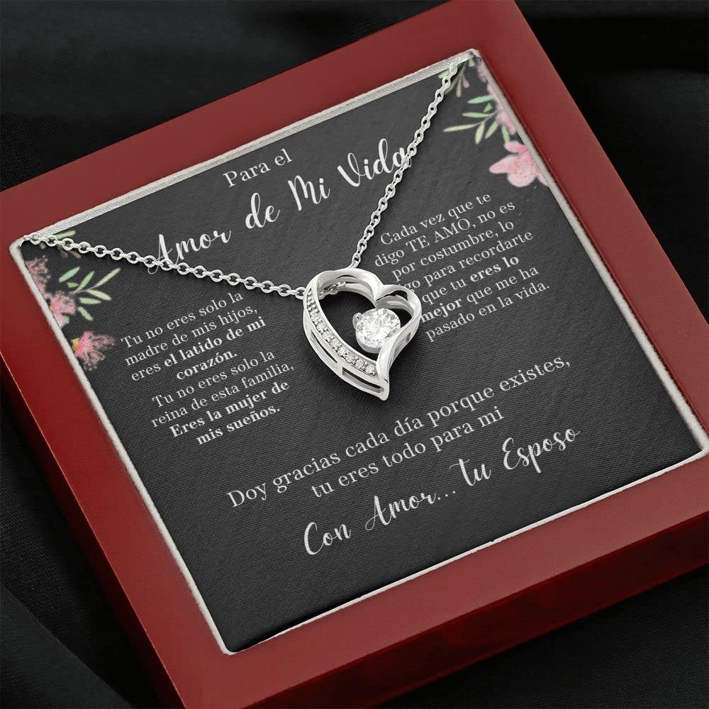 Regalo Para El Amor De Mi Vida Regalo Para Esposa Aniversario De Matrimonio Collar De Corazon Joya Para Mujer Regalo de Esposo Para Esposa Con Caja De Regalo y Tarjeta Mensaje Personalizado De Amor Incuido (14k White Gold Finish/Luxury Gift Box w/LED)