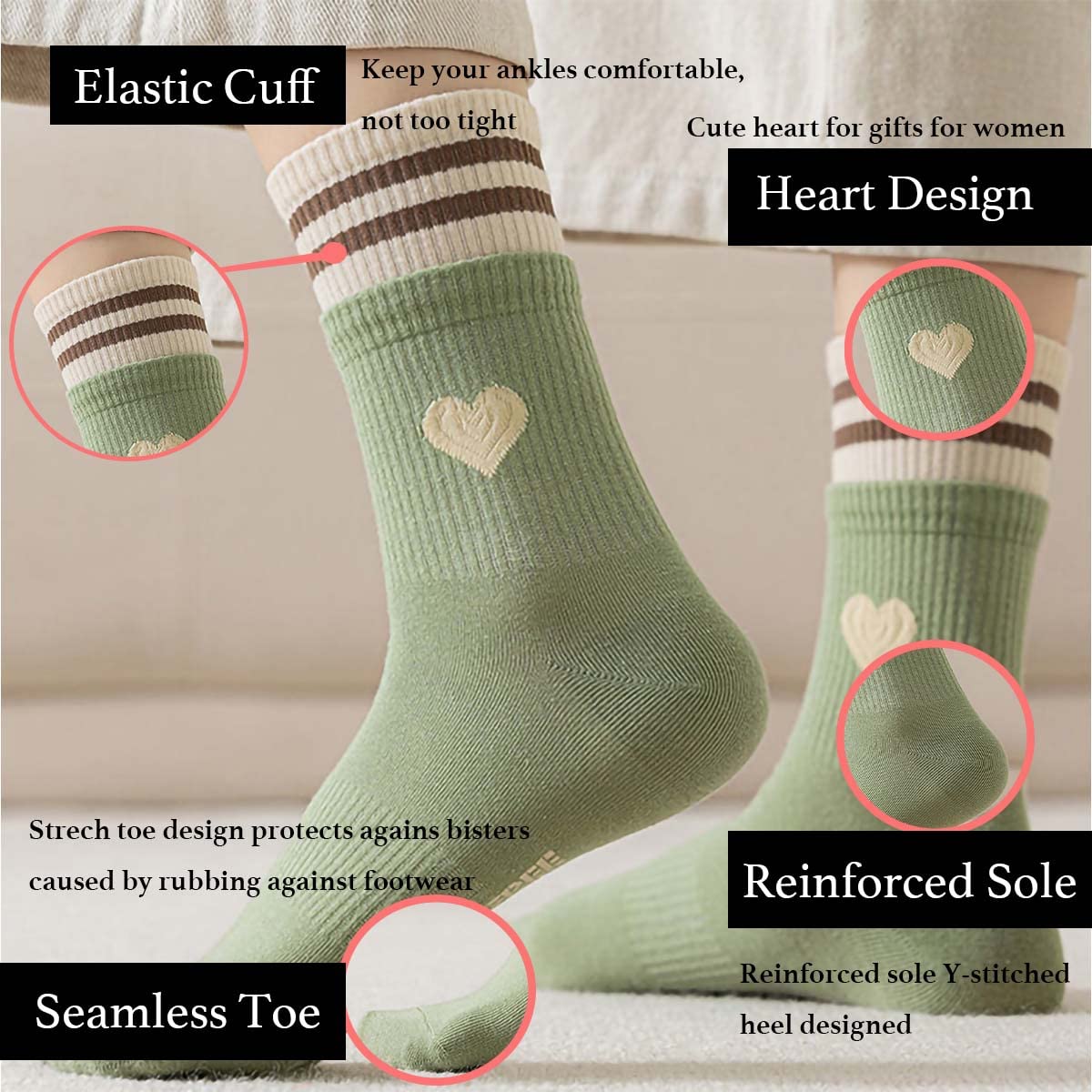 muyiJIA 5 / 10 / 20 / 40 / 60 Pairs Women Cute Heart Combed Cotton Socks Knit Soft Ankle Socks Stylish Crew Socks Girls (5 Pairs Combo)