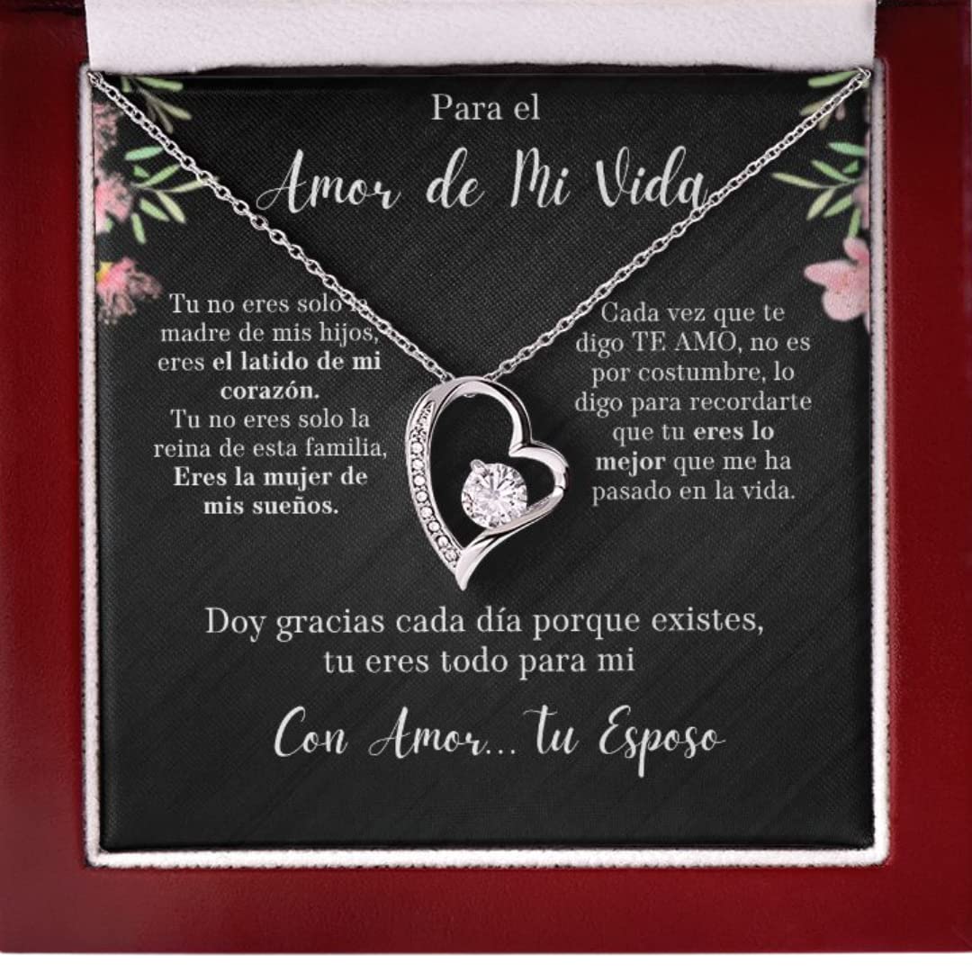 Regalo Para El Amor De Mi Vida Regalo Para Esposa Aniversario De Matrimonio Collar De Corazon Joya Para Mujer Regalo de Esposo Para Esposa Con Caja De Regalo y Tarjeta Mensaje Personalizado De Amor Incuido (14k White Gold Finish/Luxury Gift Box w/LED)