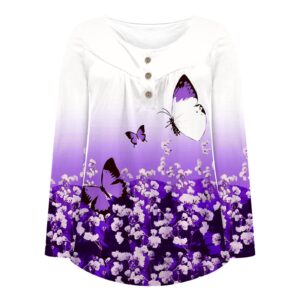 Camisetas de Manga Larga Top para Mujer Camiseta plisada de Cuello Redondo Blusa Jersey Sudadera Túnica Tanque Shirt,Z3-Purple,Large