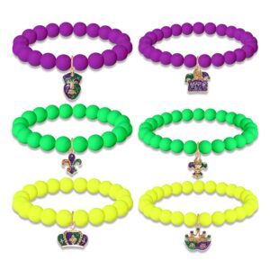 nlcac mardi gras bracelets for women glitter mask crown fleur de lis charm bracelets purple green gold beaded stretch bracelets carnival holiday accessory party gifts