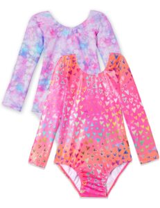 domusgo gymnastics leotard for girls size 6-7 years old pink rainbow loves ballet dancewear sparkle nenon love heart outfits for team sport hotpink