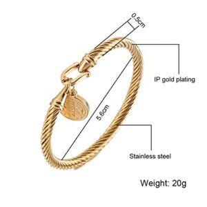 Stainless Steel Jesus San Benito Wire Bangles Saint Benedict Medal Charm Bracelet For Women Religious Jewelry Gift