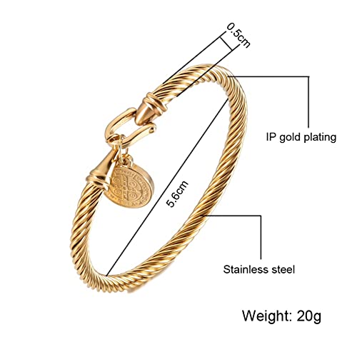 Stainless Steel Jesus San Benito Wire Bangles Saint Benedict Medal Charm Bracelet For Women Religious Jewelry Gift