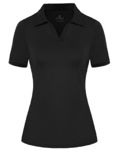 golf shirt for women upf 50+ short sleeve polo shirt breathable moisture wicking tennis top golf apparel(black,m)