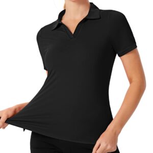 Golf Shirt for Women UPF 50+ Short Sleeve Polo Shirt Breathable Moisture Wicking Tennis Top Golf Apparel(Black,M)