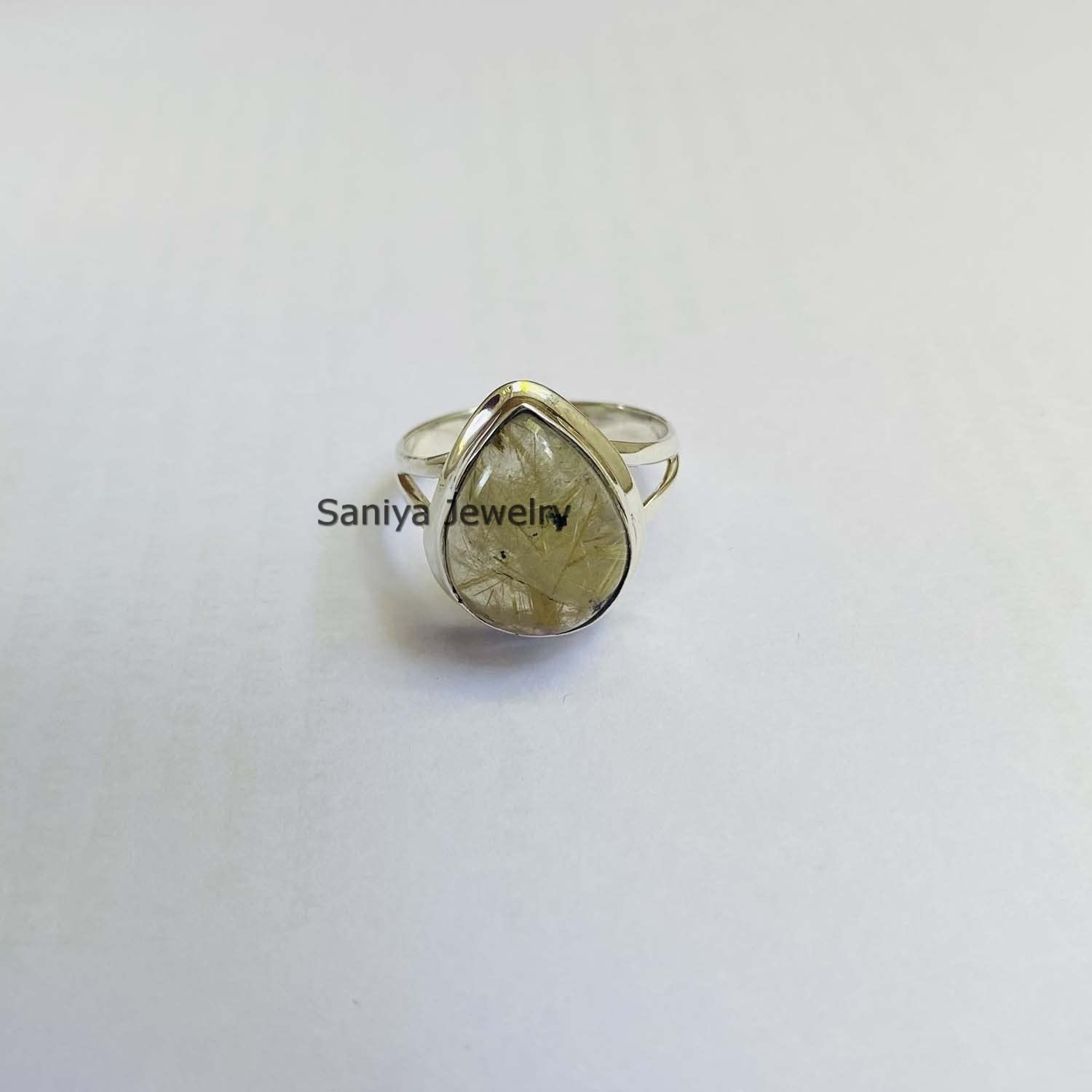 Natural Golden Rutilated Quartz 925 Solid Sterling Silver Ring For Women Handmade Jewelry Gift For Her