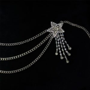 Wiwpar Sparkly Rhinestone Body Chains Belt Crystal Waist Chains Star Pendant Summer Beach Sexy Waist Chain Boho Layered Body Chain Belly Waist Chain Party Body Jewelry Accessories for Women Girls