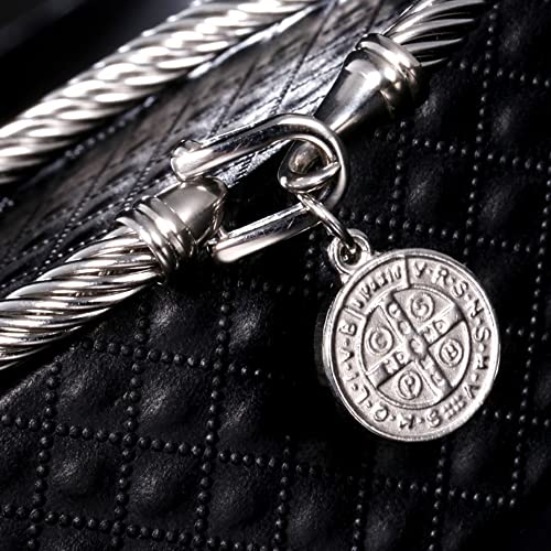 Stainless Steel Jesus San Benito Wire Bangles Saint Benedict Medal Charm Bracelet For Women Religious Jewelry Gift