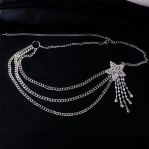 Wiwpar Sparkly Rhinestone Body Chains Belt Crystal Waist Chains Star Pendant Summer Beach Sexy Waist Chain Boho Layered Body Chain Belly Waist Chain Party Body Jewelry Accessories for Women Girls