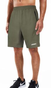 souke sports men's 2 in 1 workout running shorts 7" quick dry gym athletic shorts army green liner zipper pockets