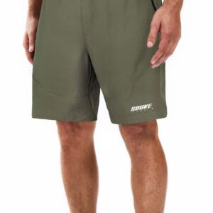 Souke Sports Men's 2 in 1 Workout Running Shorts 7" Quick Dry Gym Athletic Shorts Army Green Liner Zipper Pockets