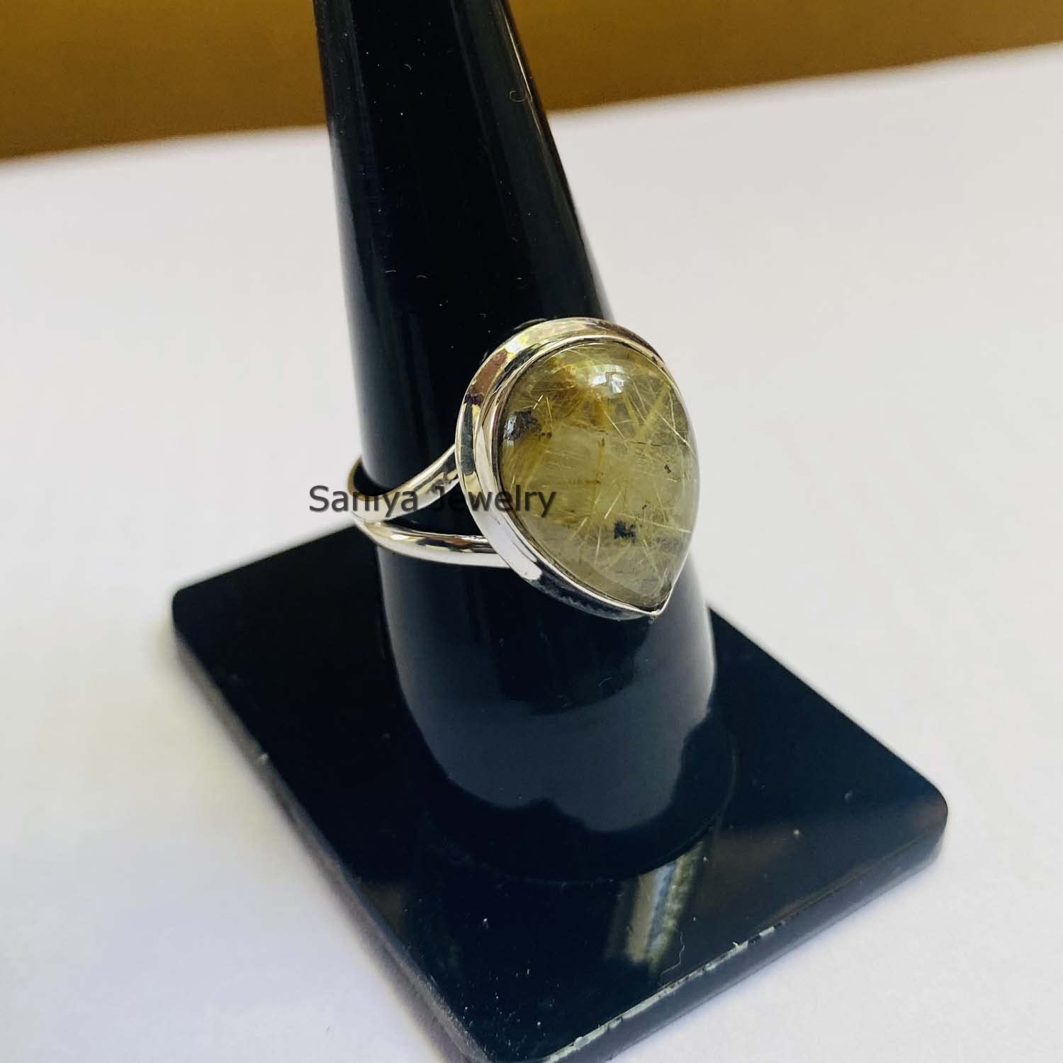 Natural Golden Rutilated Quartz 925 Solid Sterling Silver Ring For Women Handmade Jewelry Gift For Her