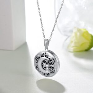 Cat Moon Locket Necklace 925 Sterling Silver That Holds Pictures Photo Keep Someone Near to You Cat Locket Moon Locket