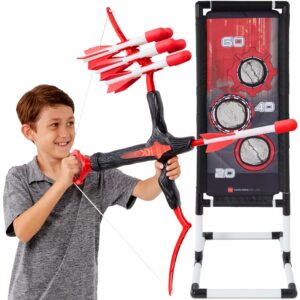 best choice products kids bow & arrow set, children's play archery toy for backyard, outdoor play, hand-eye coordination w/ target stand, 12 arrows, quiver - red