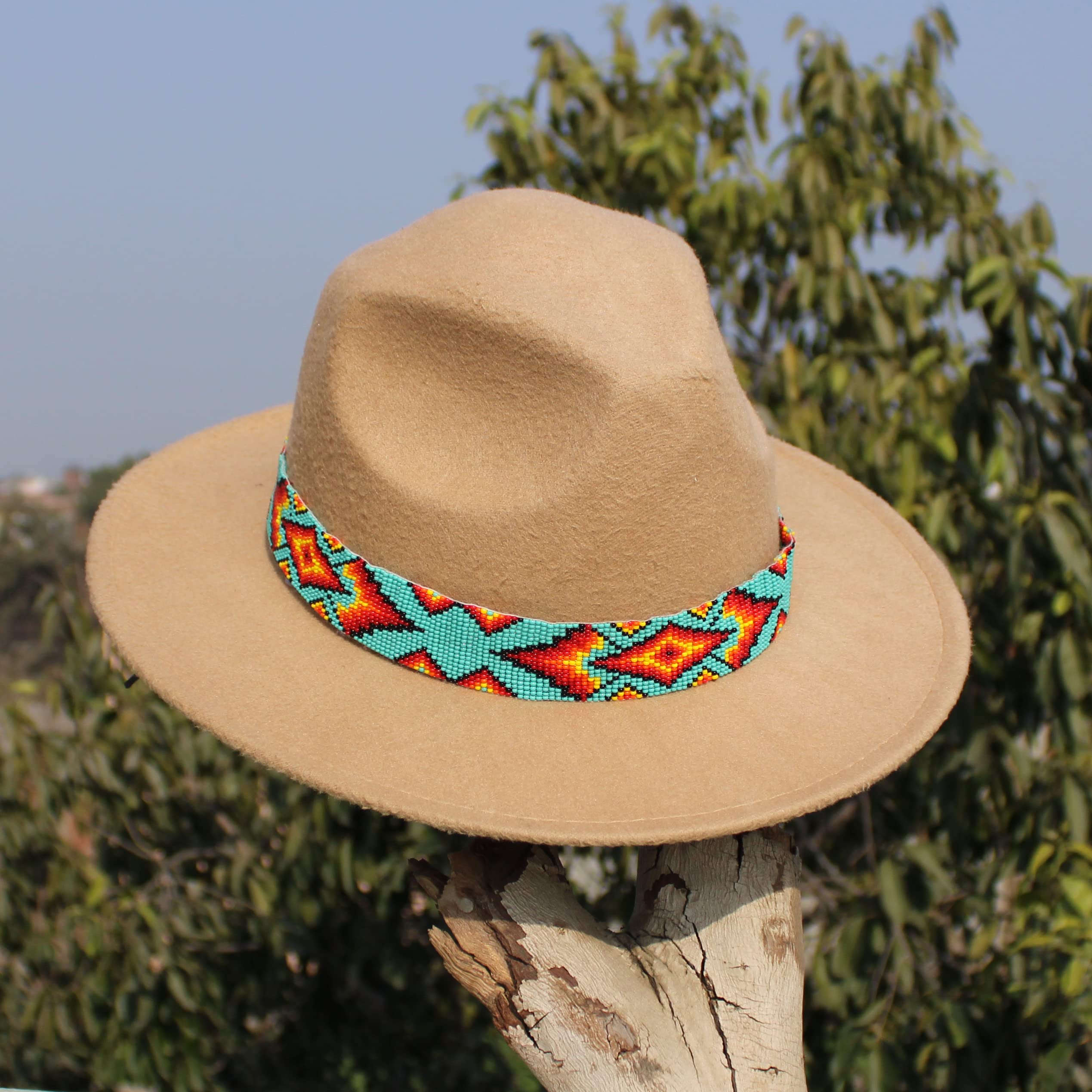 Weavish Beaded Hatband With Cuff Bracelet Native American Style Southwestern Cowboy Rode Handmade Head/Hat Band Collection (Turquoise)