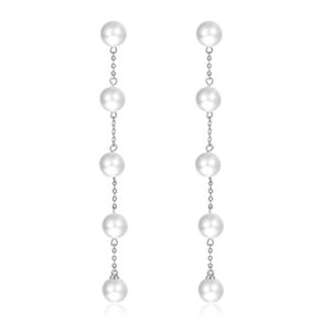 long pearl earrings for women 14k silvery plated threader earrings pearl ball drop elegant gold pearl tassel earring for teen girls