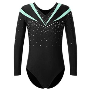 chictry big girls v neck ballet gymnastics leotards sparkle diamond athletic dance bodysuits skating jumpsuit unitard light green 12 years