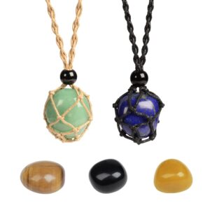 lersusi stone necklace cord, healing crystal necklace set, adjustable rope, handmade, natural gemstone, energy crystal spirit jewelry, aura pendant（style6）