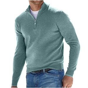 men's quarter zip pullover premium cashmere long sleeve lightweight mock neck shirt tops comfort golf running sweatshirt green