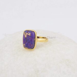 Purple Turquoise Ring, 10x14mm Cushion Gemstone Ring, Handmade Jewelry, Minimalist Ring, 925 Silver Ring, Gold plated Ring, Lite Weight Ring (Gold Plated, 5 US)