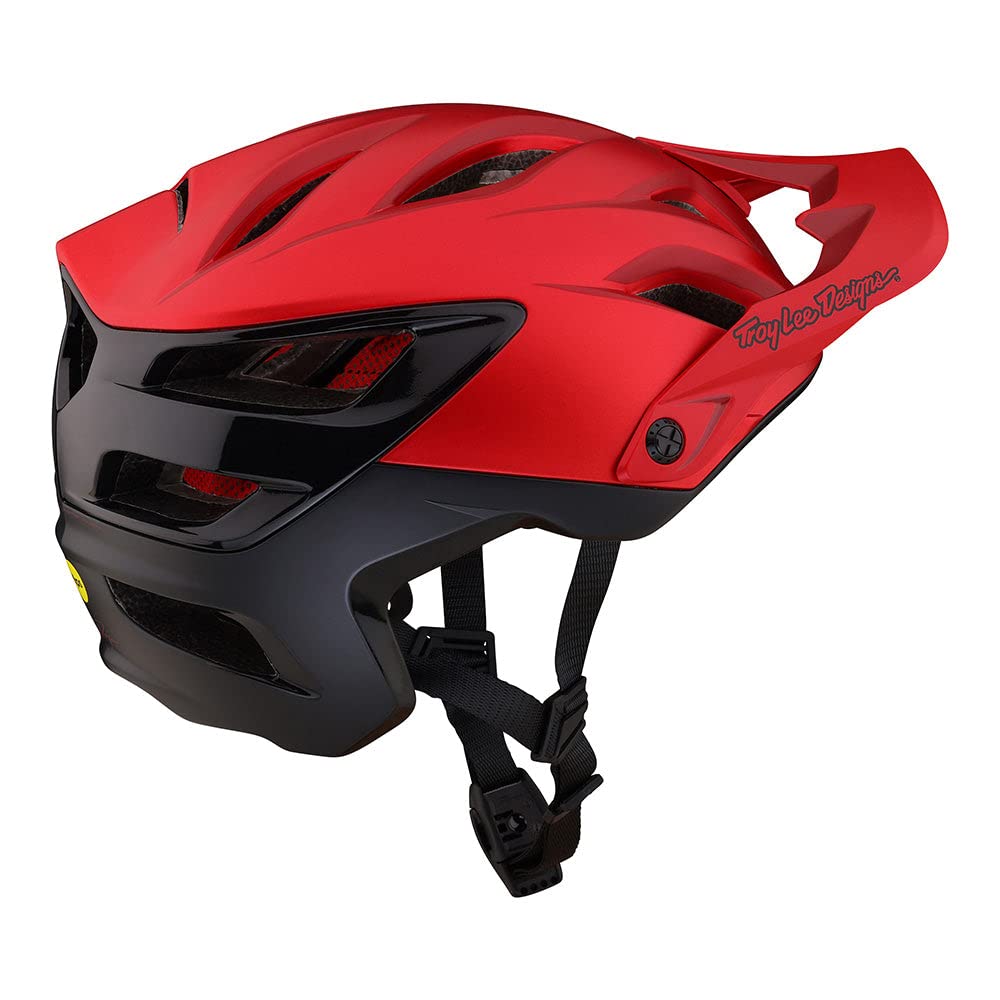 Troy Lee Designs A3 Uno Adult Bicycle Helmet MIPS EPP EPS Premium Lightweight 16 Vents 3-Way Adjustable Detachable Visor All Mountain Enduro, Gravel, Trail, BMX, Off-Road MTB (Red, XL/XXL)