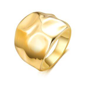 aprilery gold and silver rings for women, fashion 18k gold plated chunky statement ring band dome mask design cocktail costume jewelry for her (gold - dome, 10)