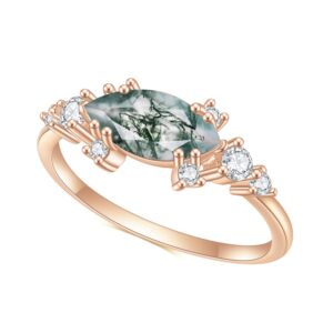 gem's beauty green moss agate jewelry natural moss agate engagement rose gold 925 sterling silver rings for women wedding moss agate ring birthday gifts for her (size5)