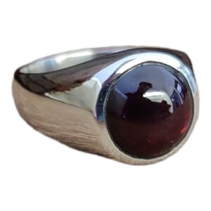 mens women natural garnet ring, 10 mm round shape gemstone, 925 solid sterling silver ring, 22k gold fill, signet ring, bohemian ring, statement ring, gift ring (925 solid silver, 8)